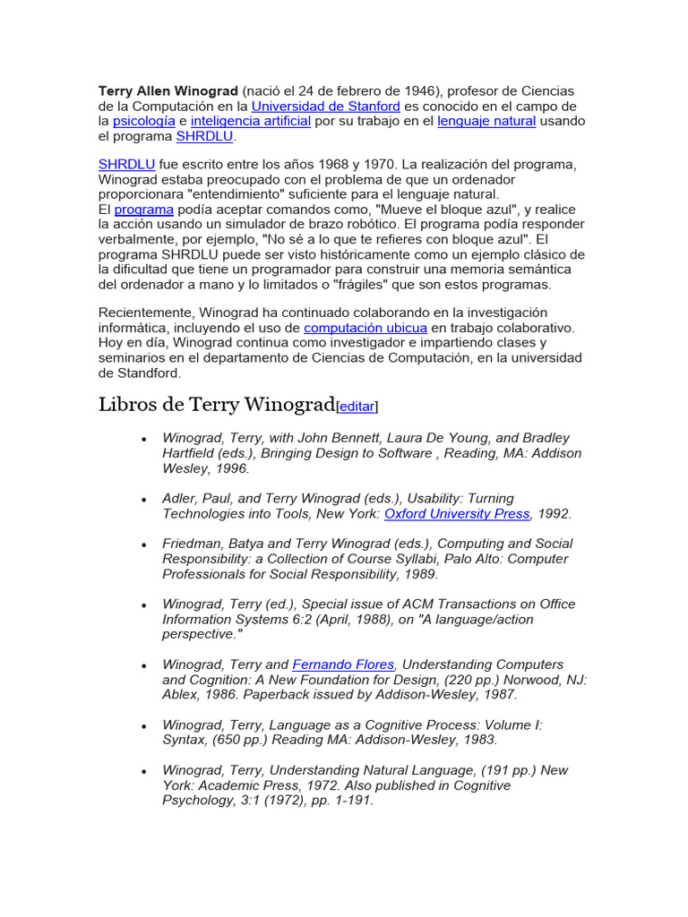 Terry Allen Winograd | PDF | Ciencias de la Computación | Informática