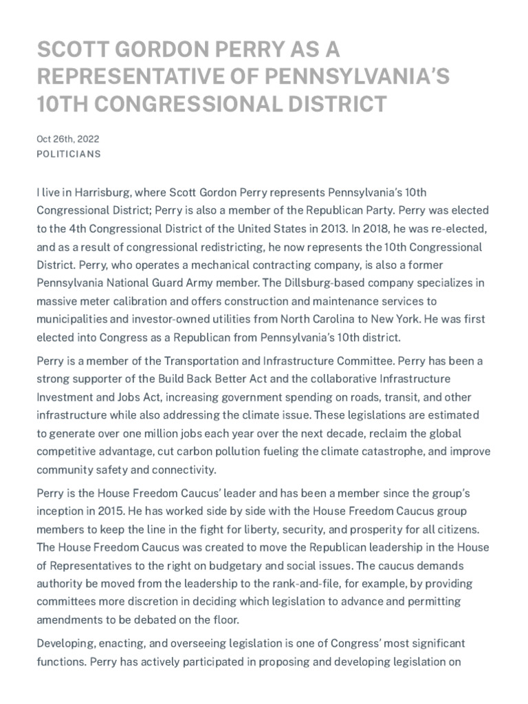 Scott Perry: PA's 10th District Rep | PDF | United States House Of ...