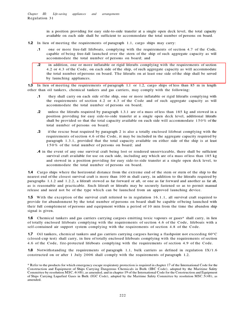 SOLAS Chapter III: Lifesaving Regulations | PDF | Shipping | Ships