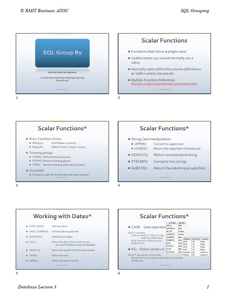 2023 s2 DB L3 SQL Summarising s6 | PDF | Databases | Data Management Software