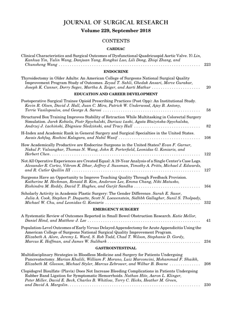 JOURNAL OF SURGICAL RESEARCH Contents - 2018 - Journal of Surgical ...