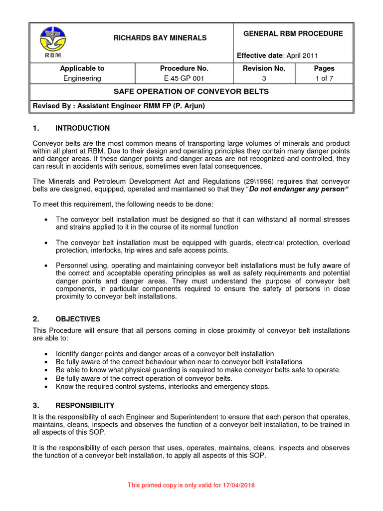 Conveyor Belt Safety Pdf Belt Mechanical Manufactured Goods