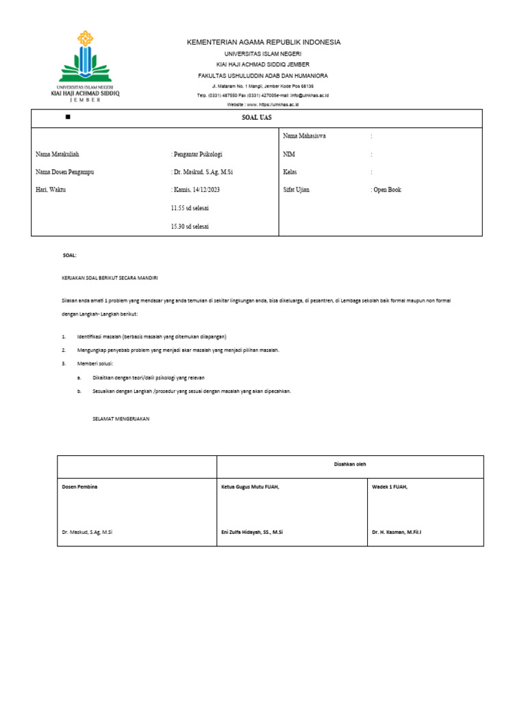 Uas Pengantar Psikologi Iat p1 | PDF