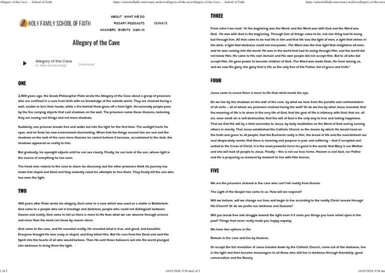 Allegory of The Cave - School of Faith | PDF | Jesus | Allegory