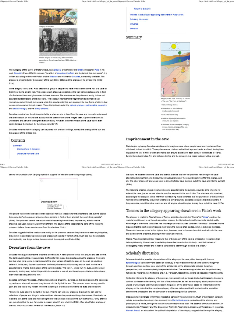 Allegory of The Cave Facts For Kids | PDF | Metaphysics | Epistemology