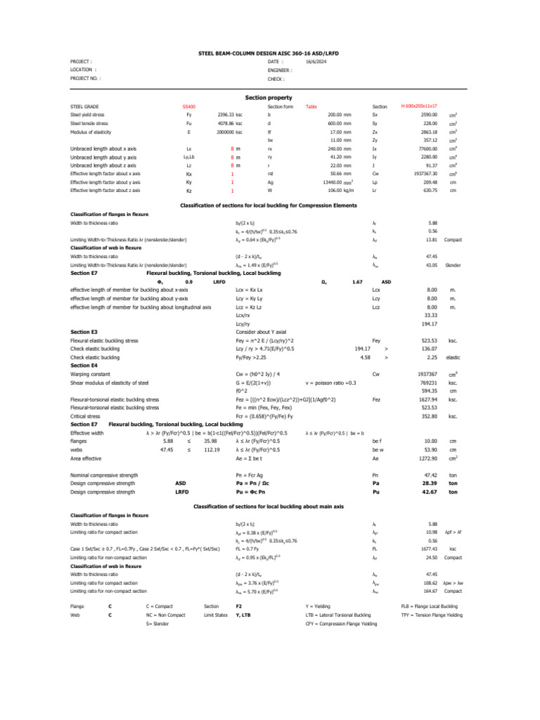 H600x200x11x17 Beam Column | PDF | Buckling | Bending