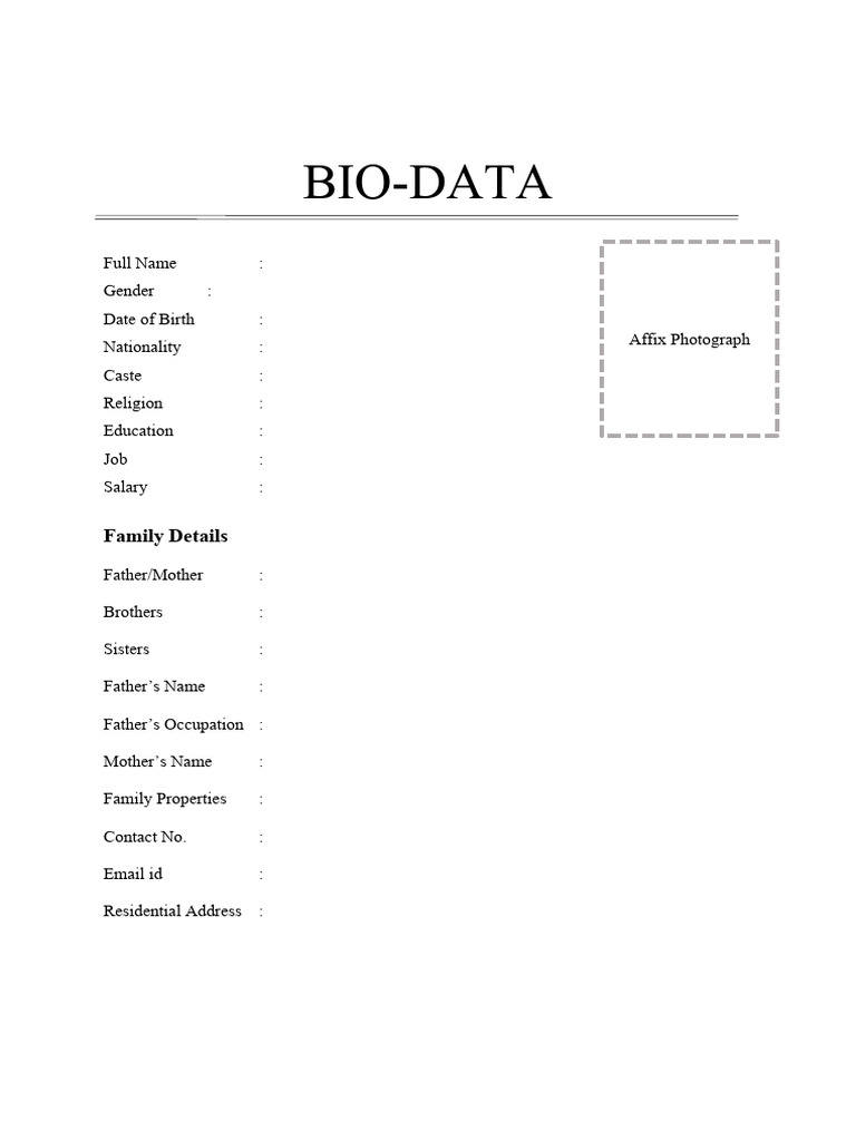 Empty Marriage Biodata Format | PDF