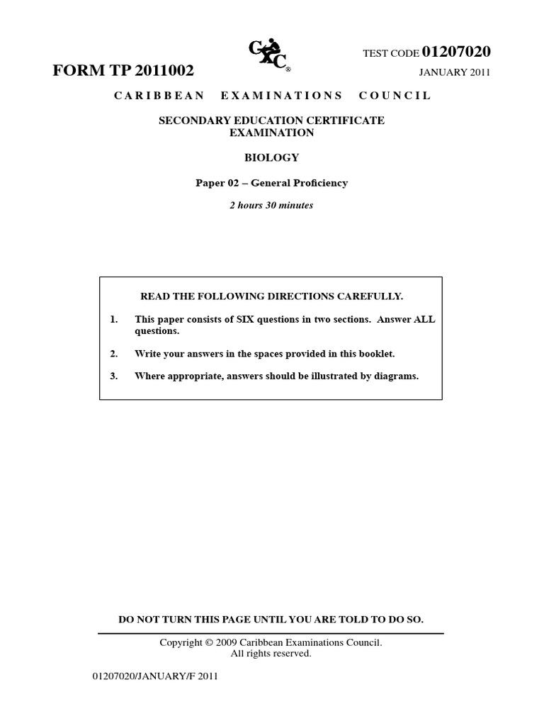 CSEC Biology January P2 2011 | PDF | Cell (Biology) | Biology