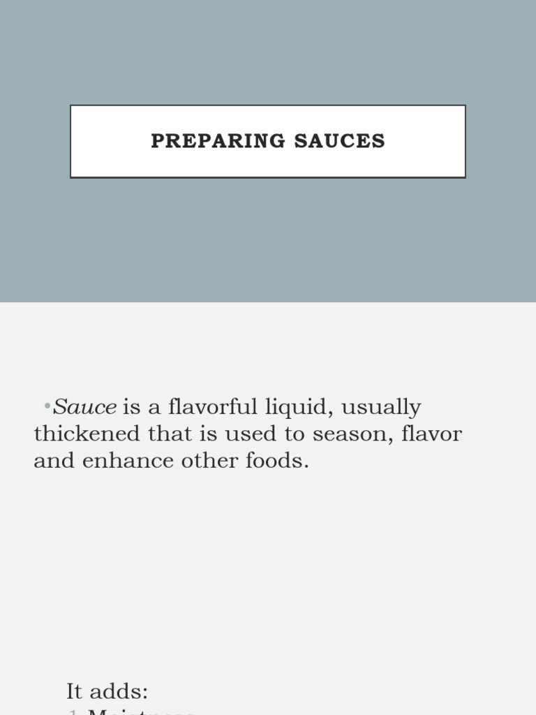 Preparing Sauces | PDF | Sauce | Butter