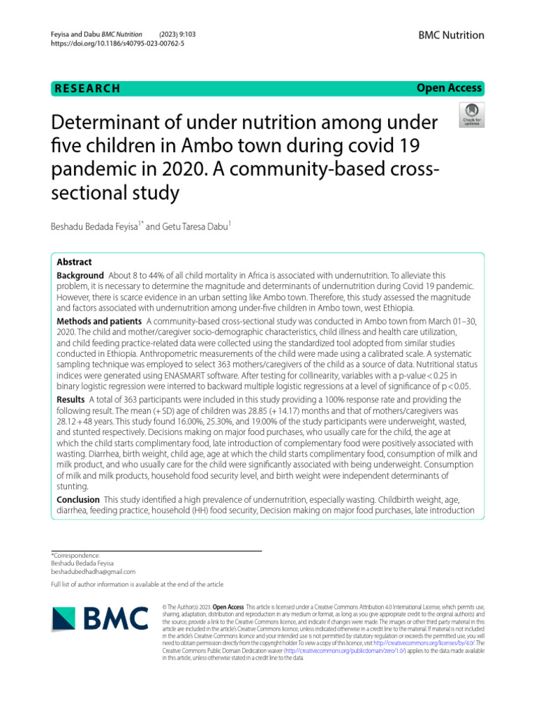 Determinant of Under Nutrition Among Under Five Children in Ambo | PDF ...