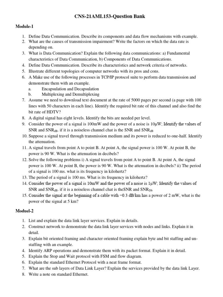 Computer Network and Security, All The Module Question Bank Vtu | PDF ...