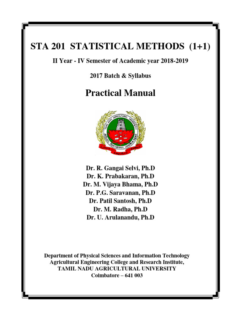 STA 201 Statistics Common Practical Manual 2019 | PDF | Student's T ...
