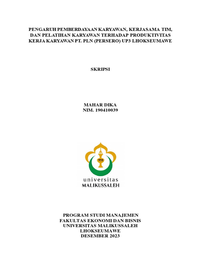 Skripsi Pengaruh Pemberdayaan Karyawan Kerjasama Tim Dan Pelatihan Karyawan Terhadap ...