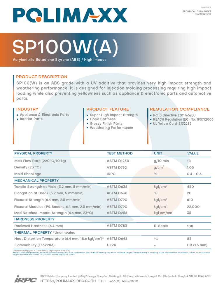 Abs Sp100wa Datasheet | PDF | Materials | Building Engineering