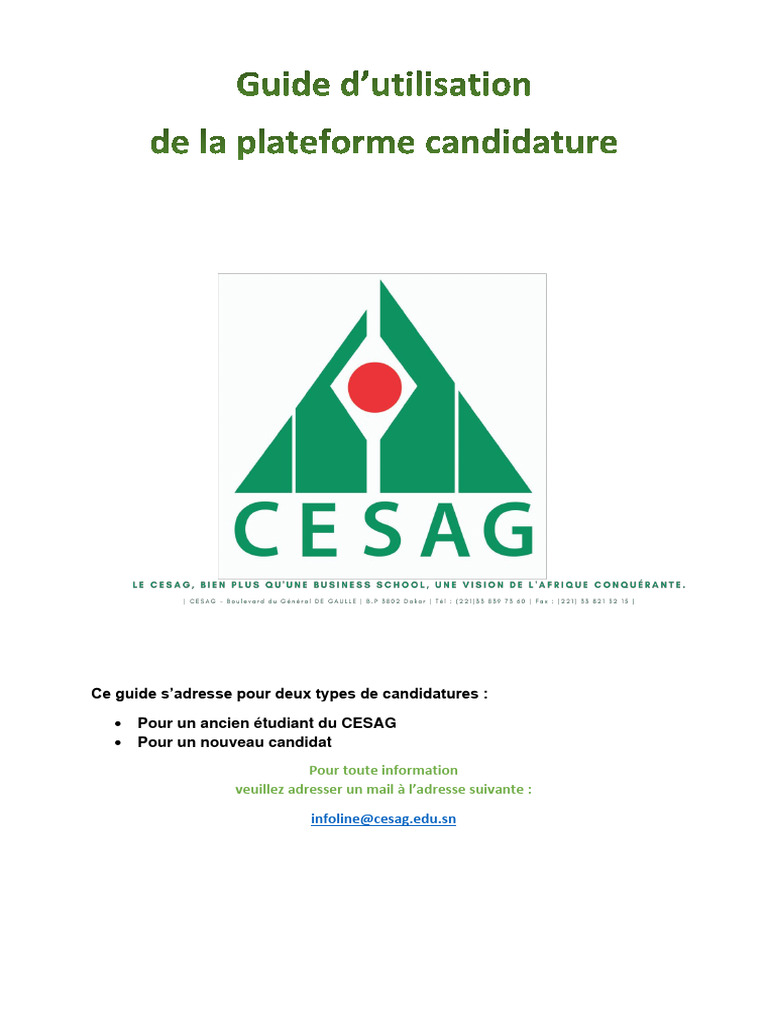 Guide d'inscription au CESAG en ligne | PDF | Spam