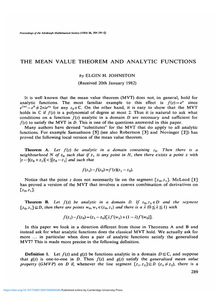 Mean Value Theorem and Analytic Functions | PDF | Analytic Function ...