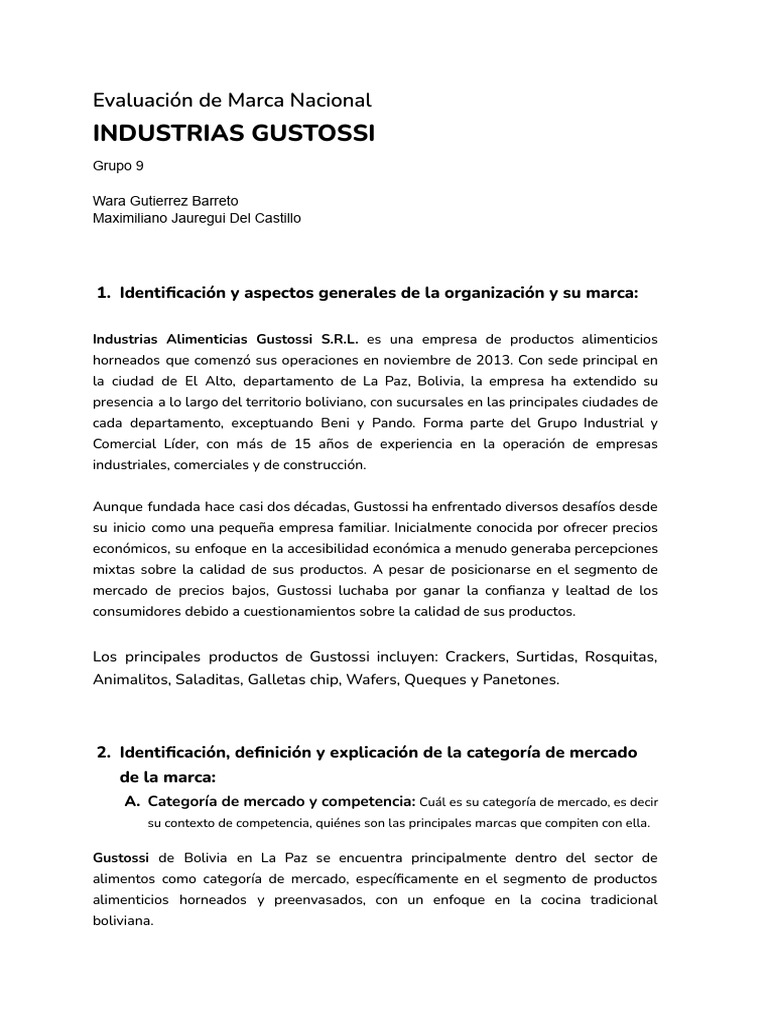 Evaluación de Marca Nacional Industrias Gustossi - Grupo 9 | PDF ...