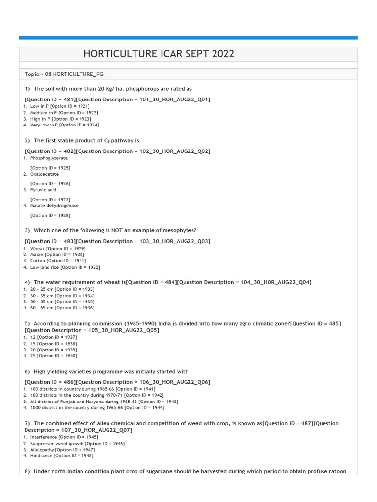 ICAR JRF PAPER | PDF | Botany | Plants