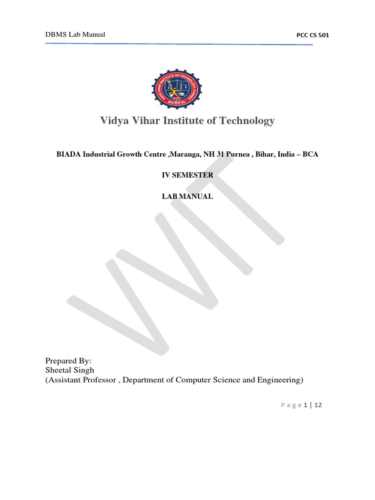 DBMS Lab Manual | Download Free PDF | Databases | Software Design DBMS Lab Manual | Download Free PDF | Databases | Software Design