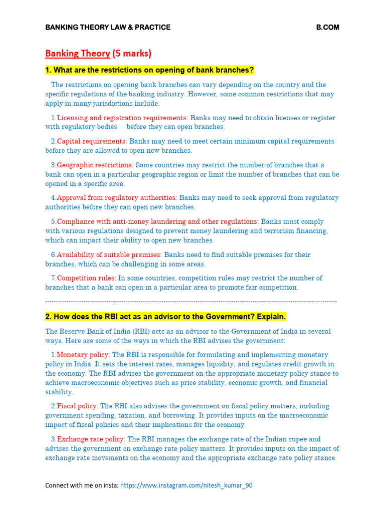 Banking Theory (5 Marks) | PDF | Transaction Account | Cheque