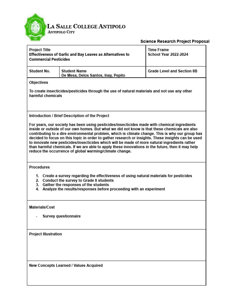 Group 8 - 8B Investigatory Project-PROJECT PROPOSAL | PDF | Pesticide ...