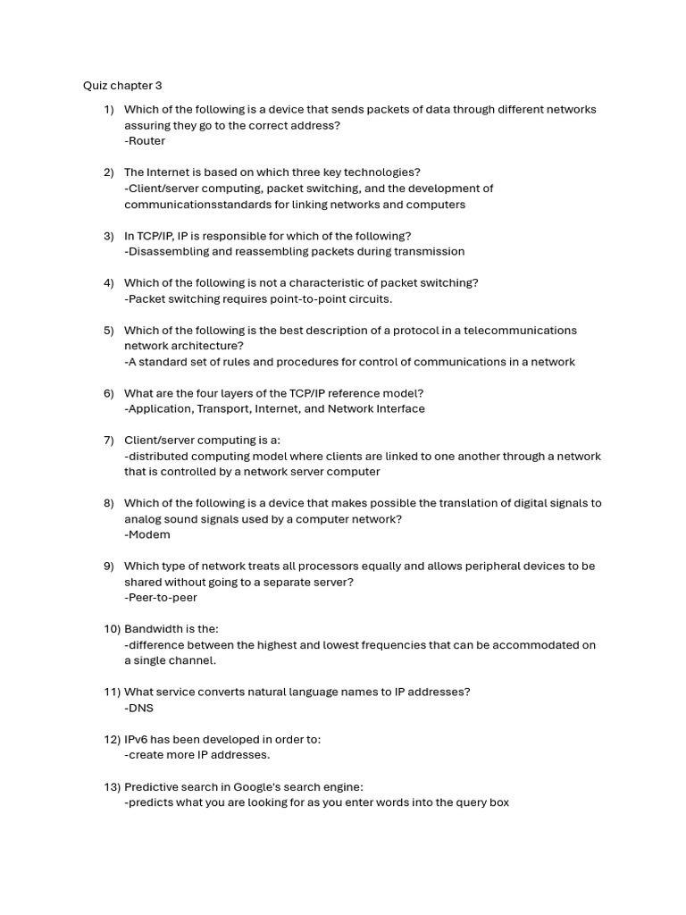 quiz chapter 3 prinsip it | Download Free PDF | Computer Network | Internet Protocols