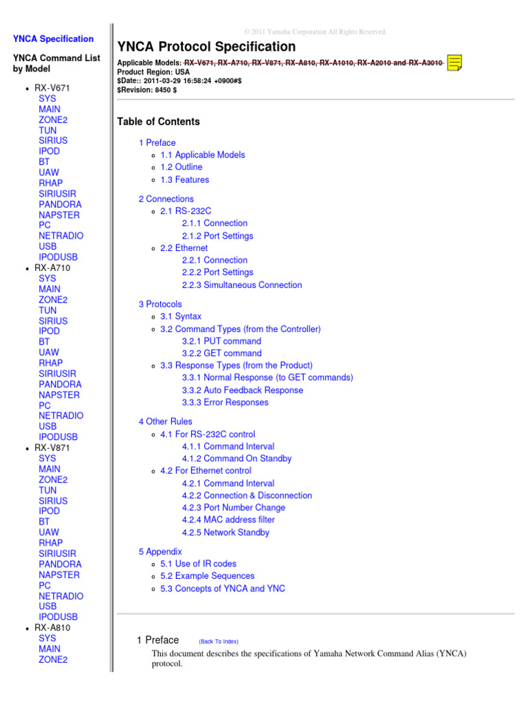 Yamaha Ynca Receivers Protocol | PDF | Parameter (Computer Programming) | Transmission Control ...