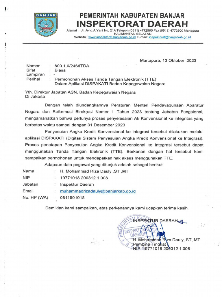 Permohonan Akses TTE | PDF