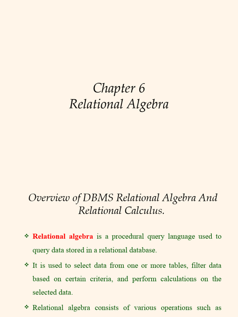 Chapter 6 Relational Algebra | PDF | Relational Model | Relational Database