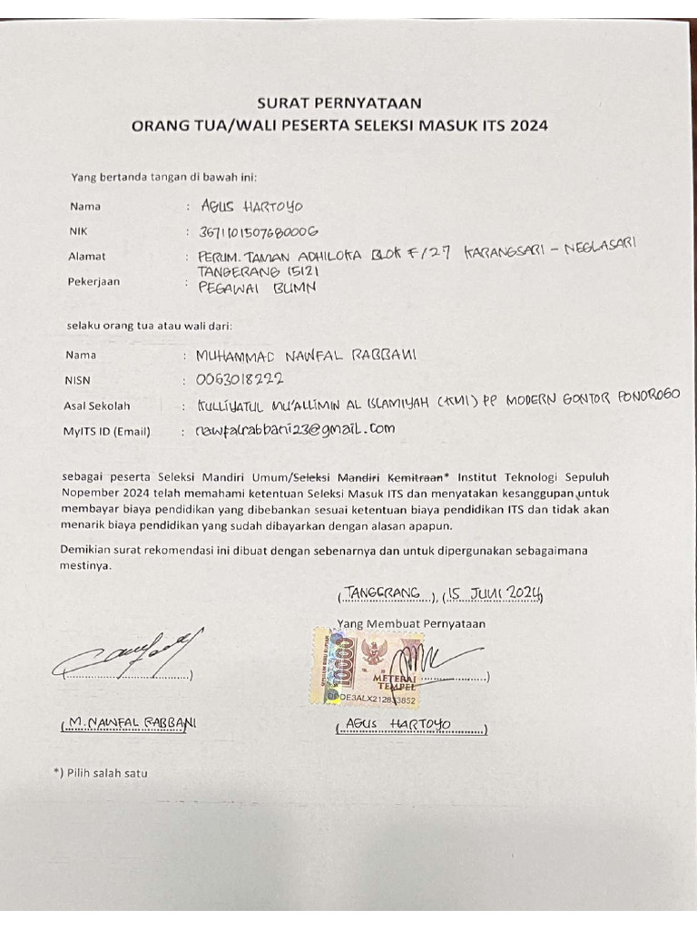 Surat pernyataan its | PDF