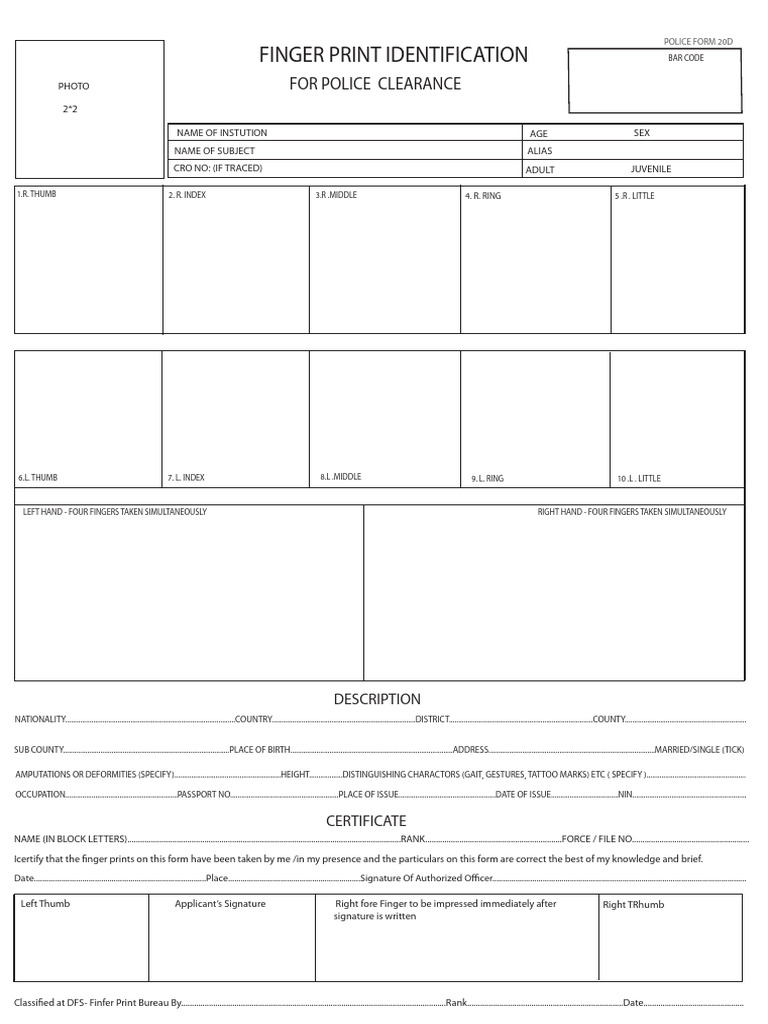 Police Fingerprint Clearance Form | PDF | Hand | Fingerprint