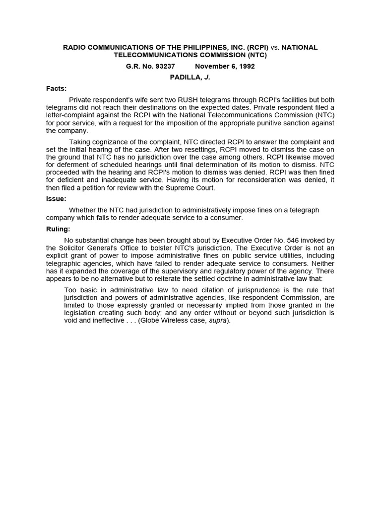 RCPI v. NTC, 215 SCRA 455 | PDF