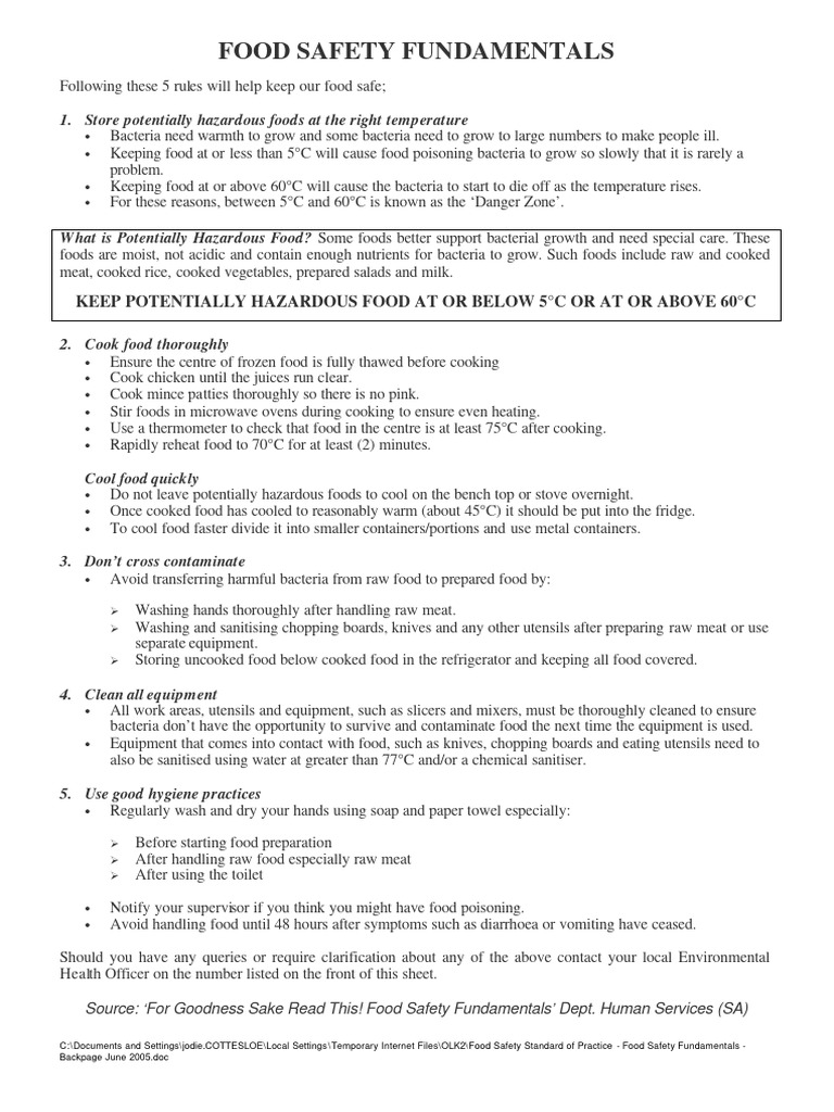 Food Safety Fundamentals | PDF | Cooking | Foodborne Illness