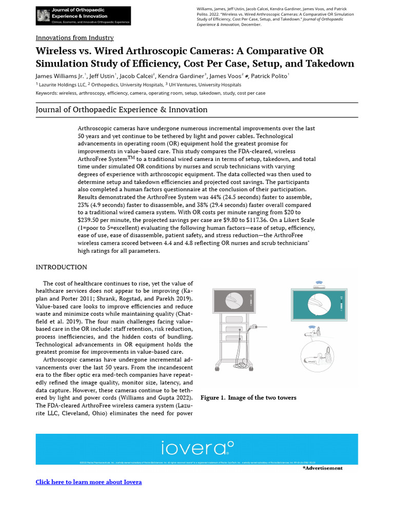 Wireless Vs Wired Arthroscopic Cameras A Comparative Or Simulation