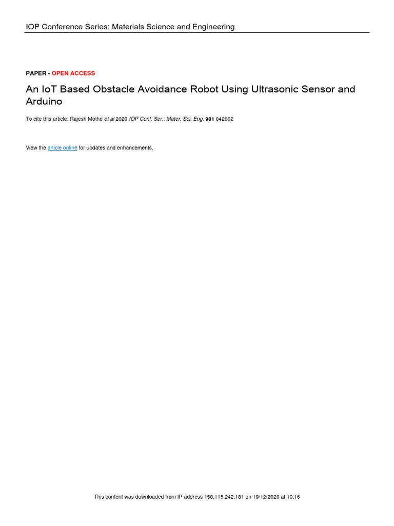 An Iot Based Obstacle Avoidance Robot Using Ultras Pdf Internet Of Things Arduino