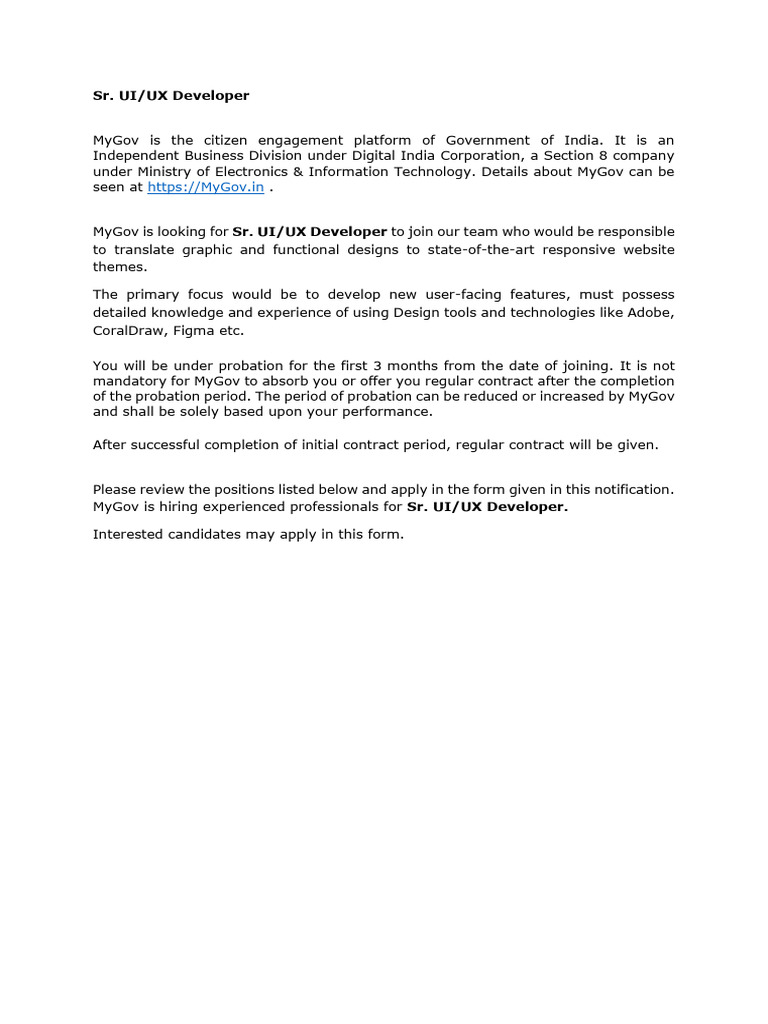 JD_Sr. UI_UX Developer_0_0 | PDF | Information Technology | Software