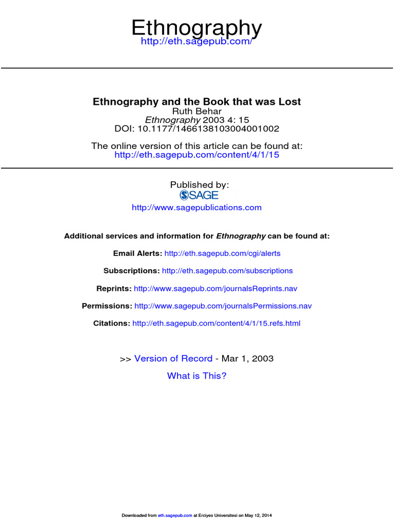 Ethnography and The Book That Was Lost | PDF | Ethnography | Anthropology