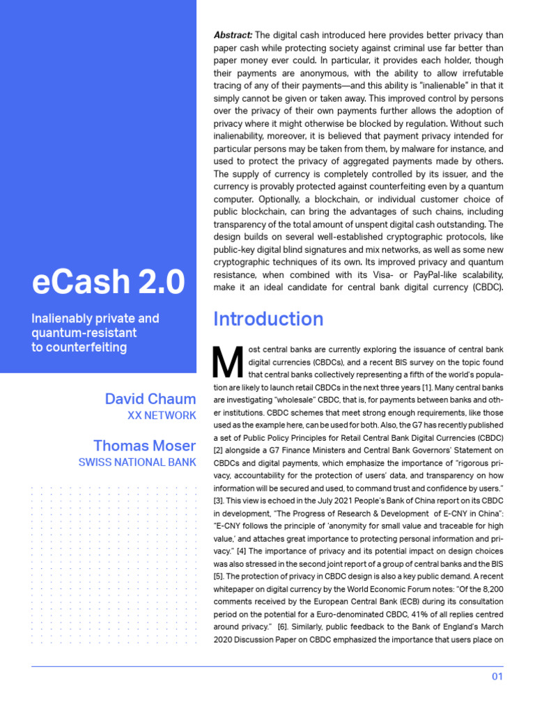 Ecash 2.0, Inalienable Private and Quantum-Resistant | PDF | Cash ...