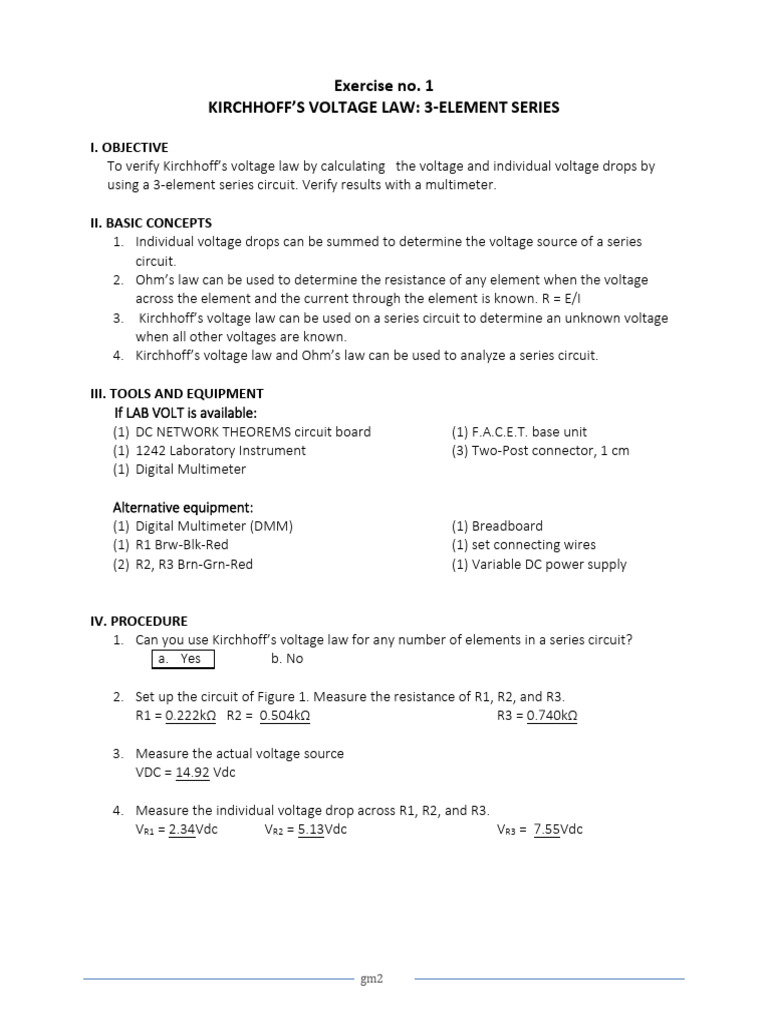 KVL - Laboratory Report | PDF | Voltage | Electrical Network