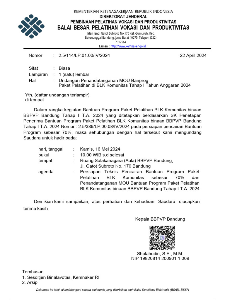 Undangan Penandatanganan MOU BLK | PDF