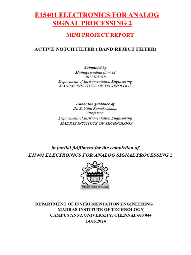 Notch Filter Report | PDF | Filter (Signal Processing) | Computer Engineering