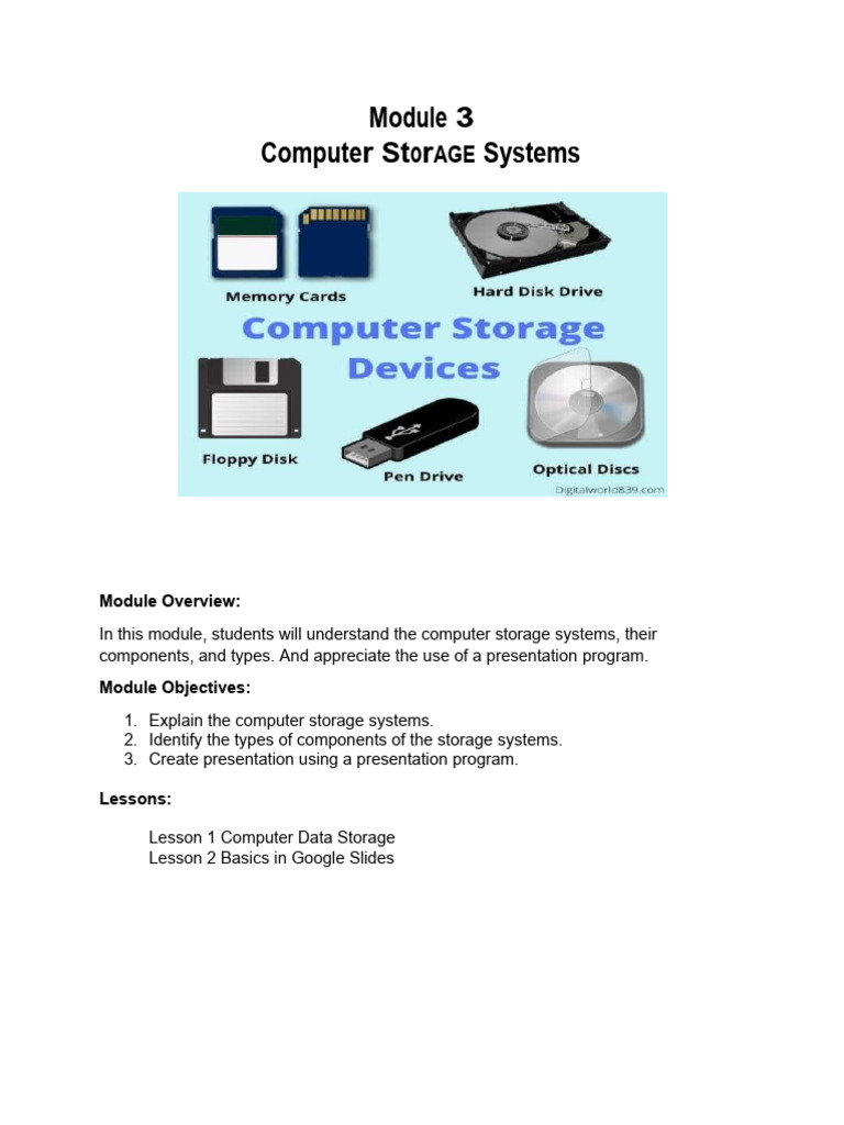 Module 3 Computer Storage Systems (Lesson1) | Download Free PDF ... Module 3 Computer Storage Systems (Lesson1) | Download Free PDF ...