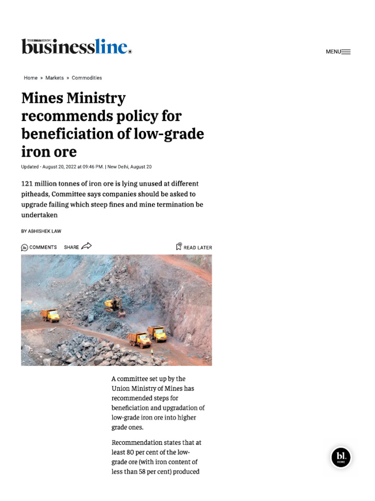 Committee Report On Beneficiation | PDF