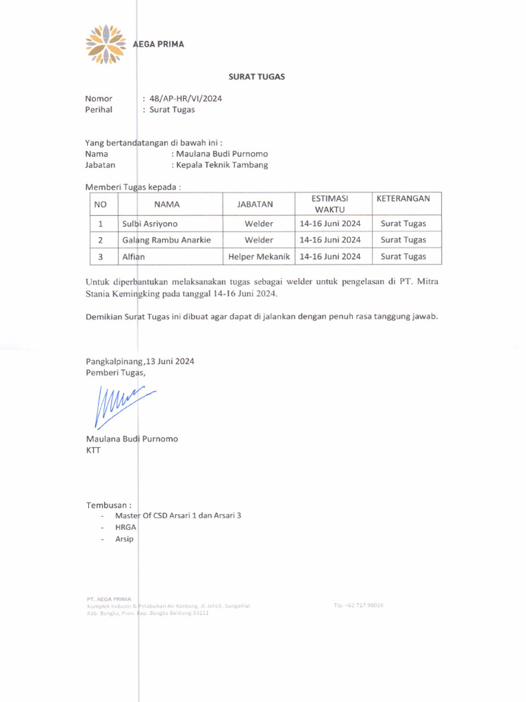 Surat Tigas Kru Ke MSK | PDF