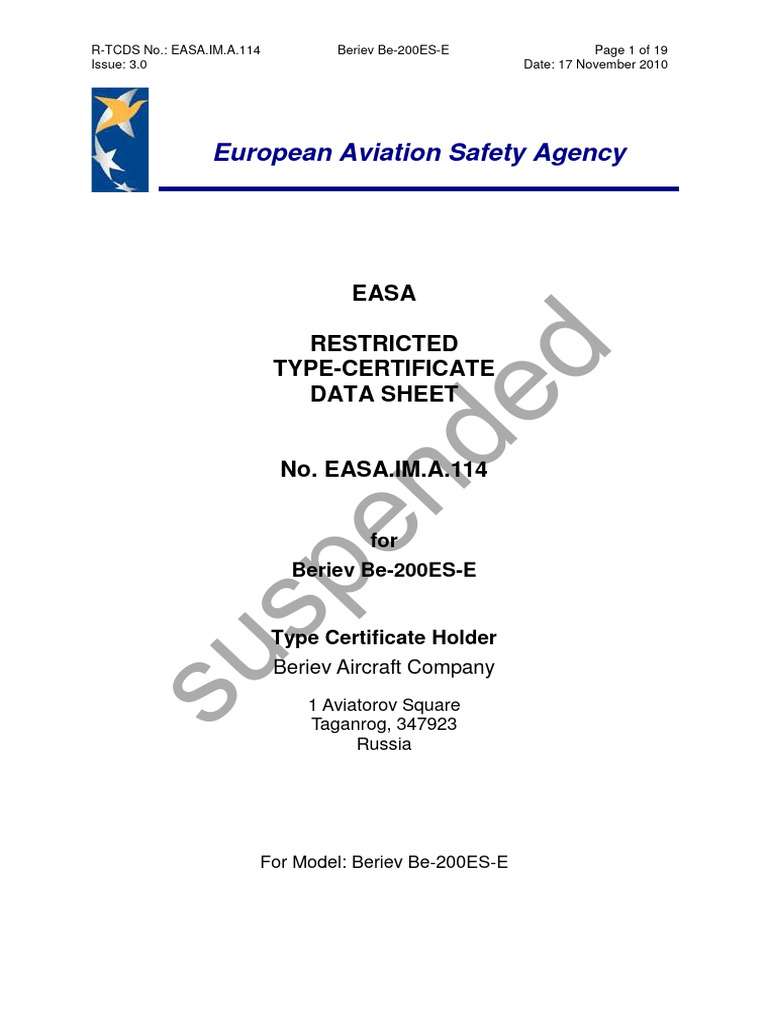 EASA Type Certificate Data Sheet: Beriev Be-200ES-E | PDF | Aviation ...