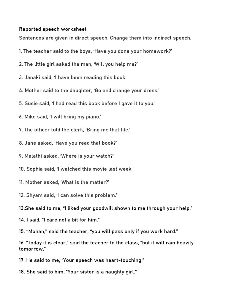 Reported Speech Worksheet - 2 | PDF