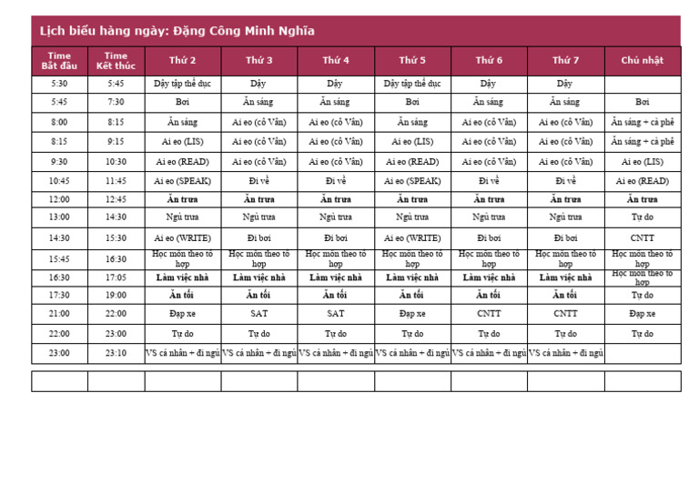 Thoi Gian Bieu Theo Tuan Dang Cong Minh Nghia | PDF