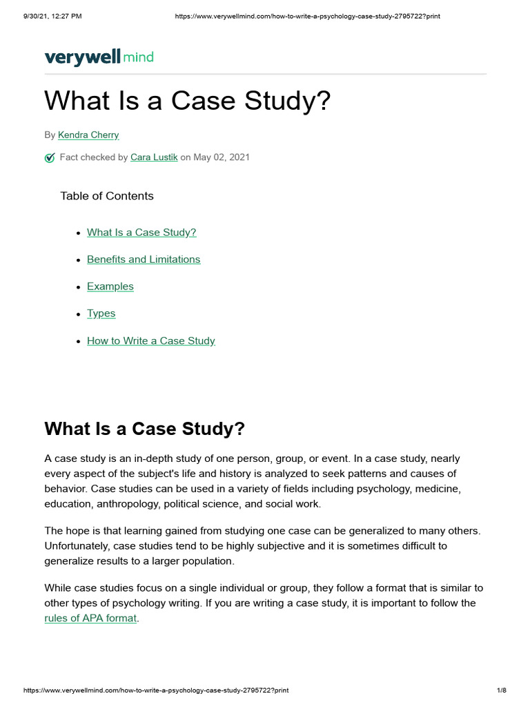 How to Write a Psychology Case Study | Download Free PDF ...