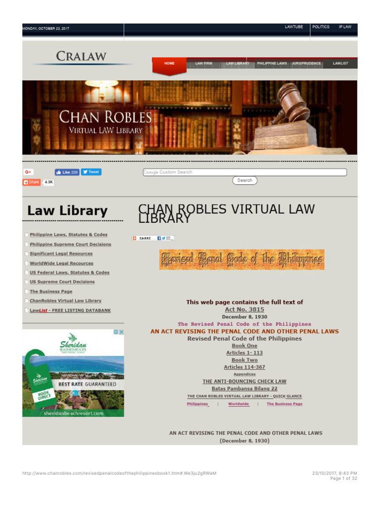 Revised Penal Code of The Philippines Chan Robles Virtual Law Library | PDF | Aiding And ...