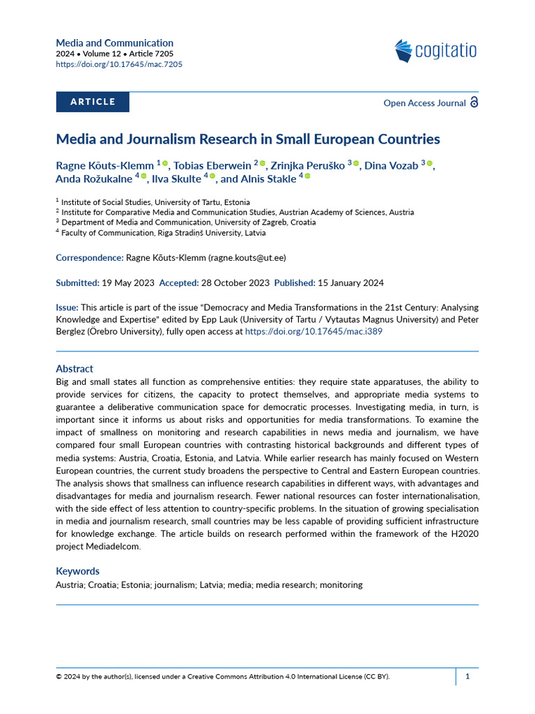 MaC 12 - Media and Journalism Research in Small European Countries ...